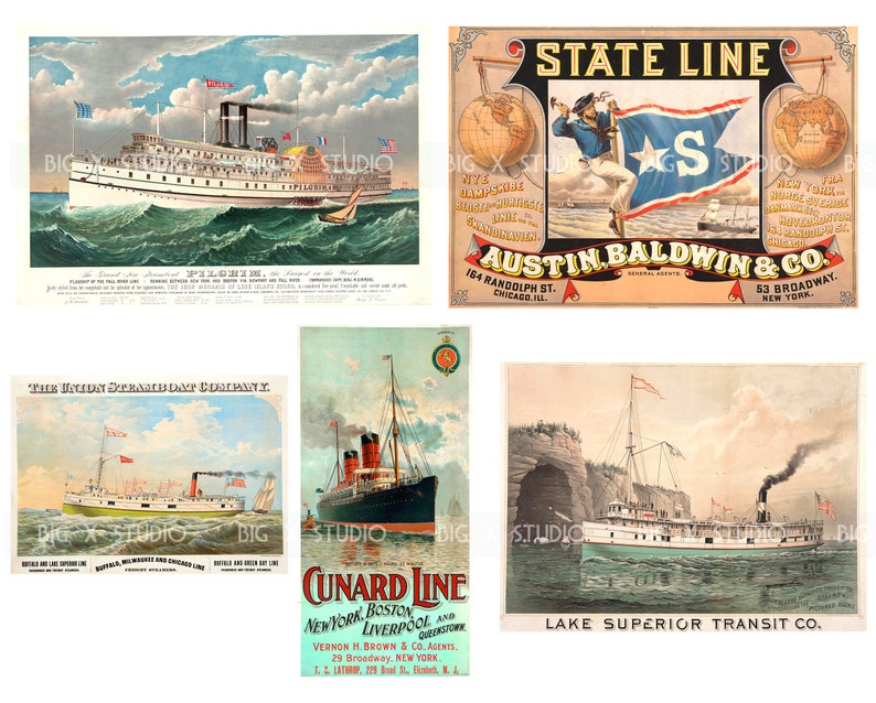 Vintage Ship Travel Poster Images / Steamship Ephemera / Commercial Use ...