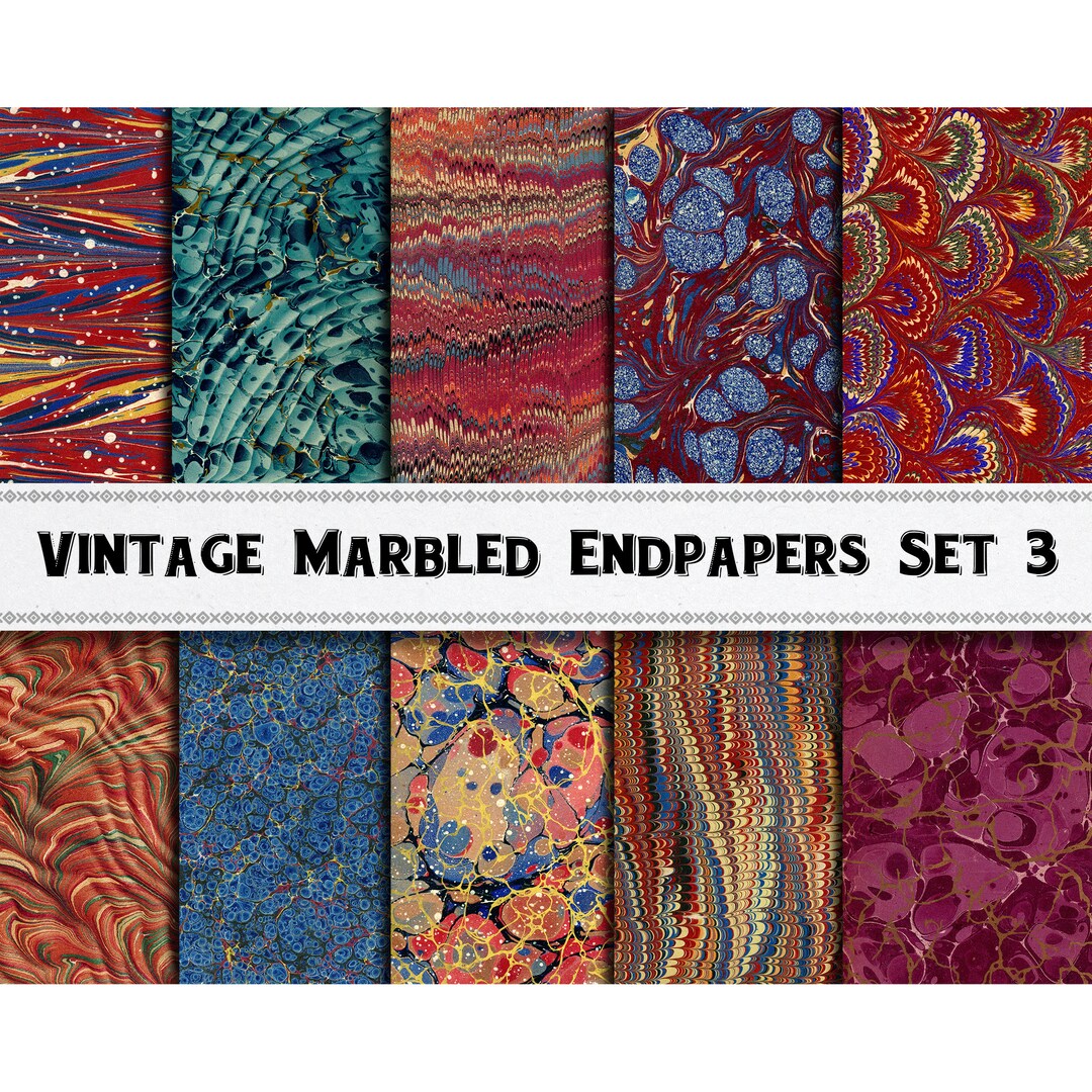 Marbled Paper Images Set 3, Book Endpapers, Commercial Use, Digital ...
