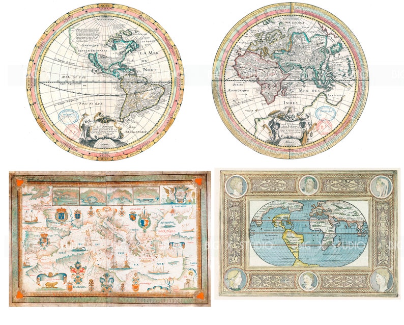 Antique Map Images Set 2 / Medieval Renaissance Maps / Digital Download ...