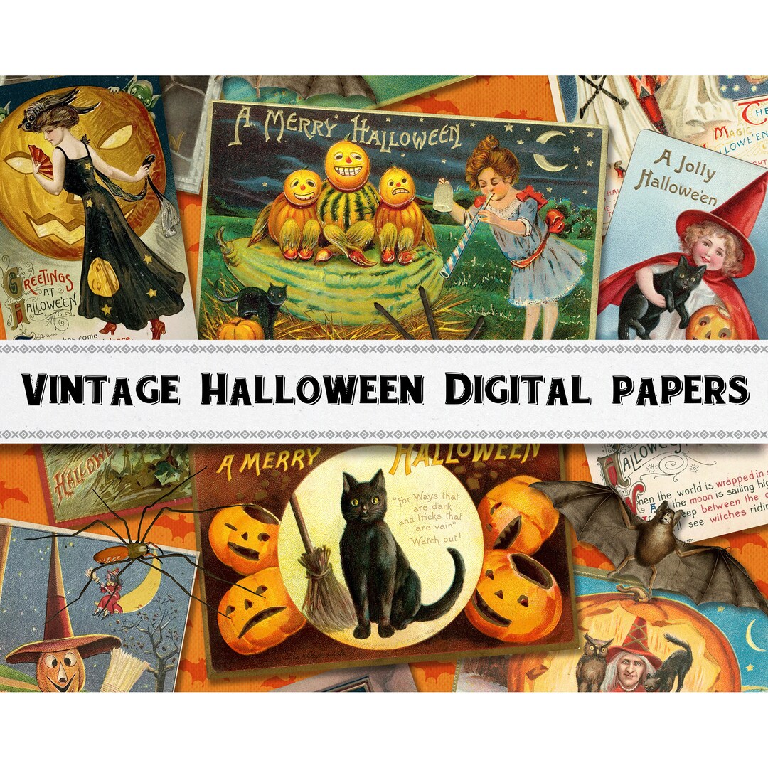 Vintage Halloween Digital Paper / Scrapbook Wallpapers / Spooky Pumpkin ...