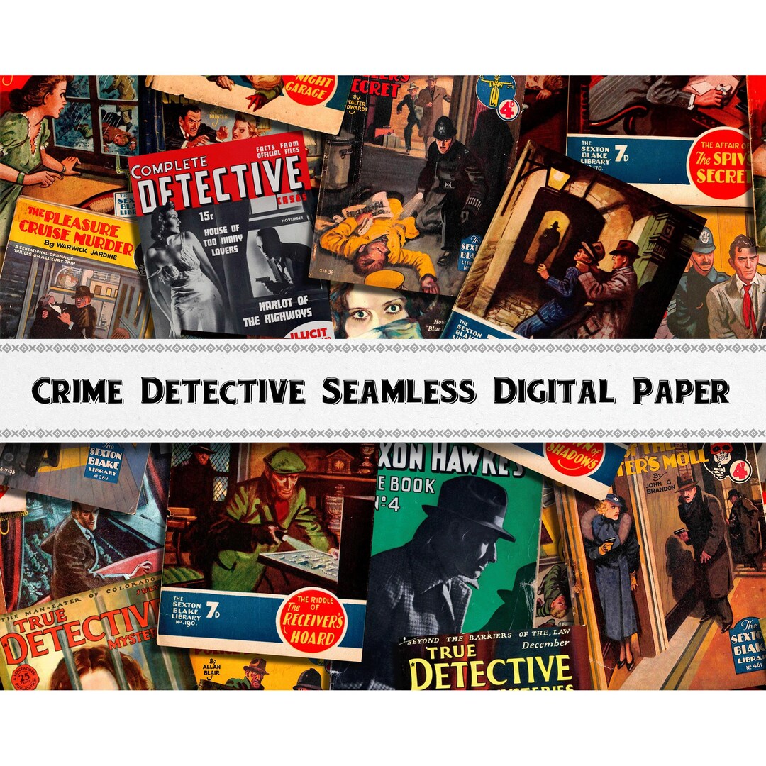 Vintage True Crime Detective Digital Paper: Seamless Ephemera Collage ...