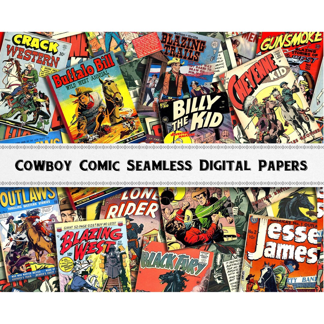 Vintage Cowboy Comic Seamless Digital Paper / Cowboy Birthday / Wild ...