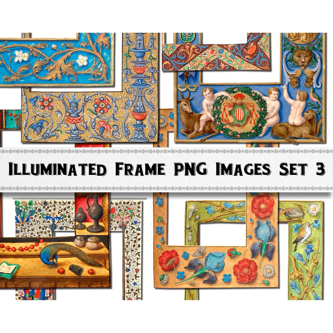 Medieval Illuminated Manuscript Frame PNG Images Set 3, Digital ...