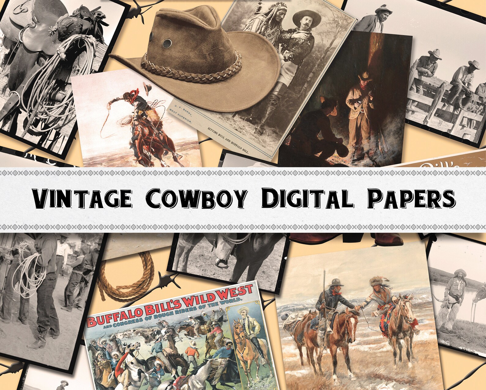 Vintage Cowboy Digital Paper Backgrounds / Scrapbook - Etsy