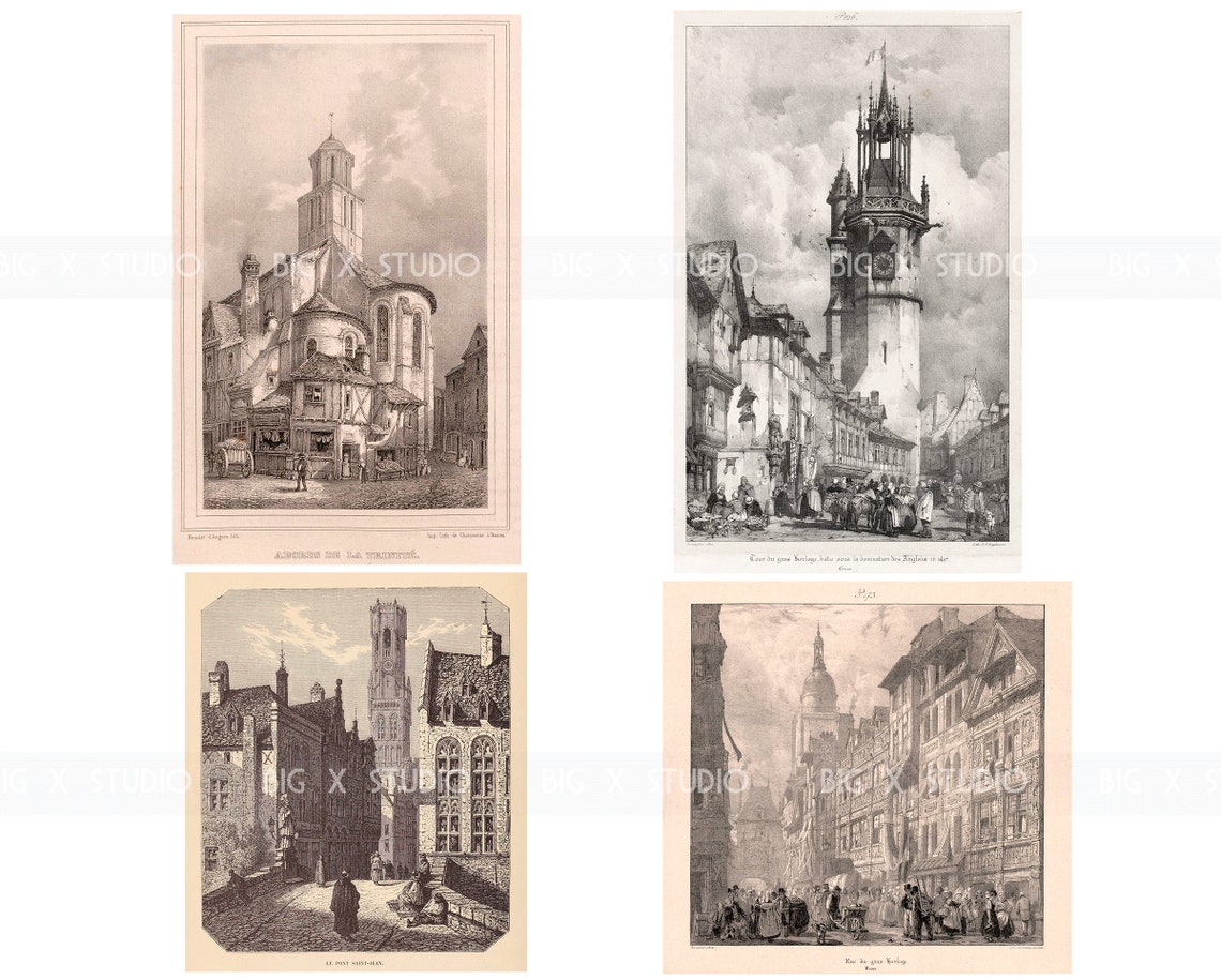 Medieval Gothic Town Engraving Images / Digital Download / | Etsy