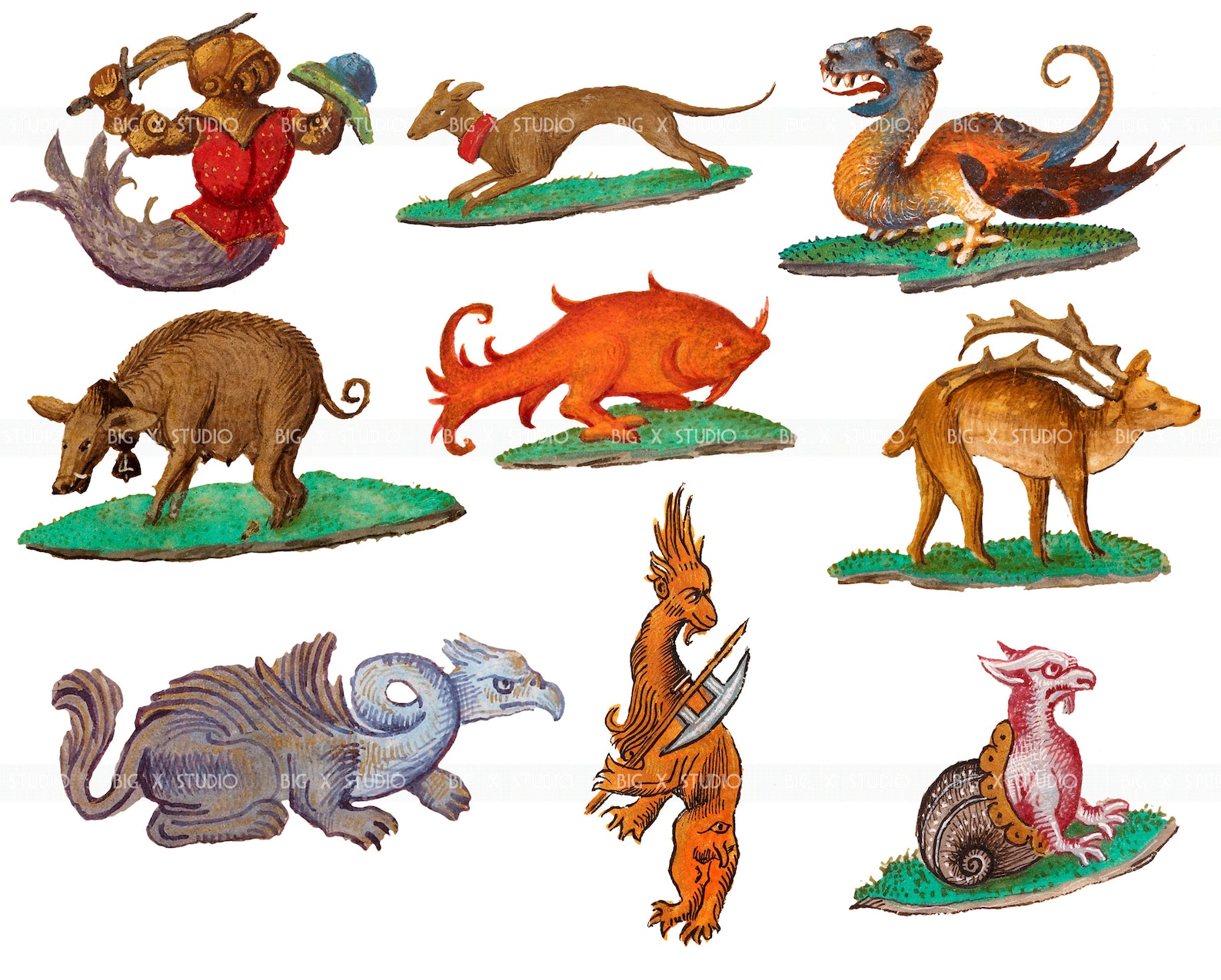 Medieval Illuminated Manuscript Creatures, Digital Download, Commercial ...
