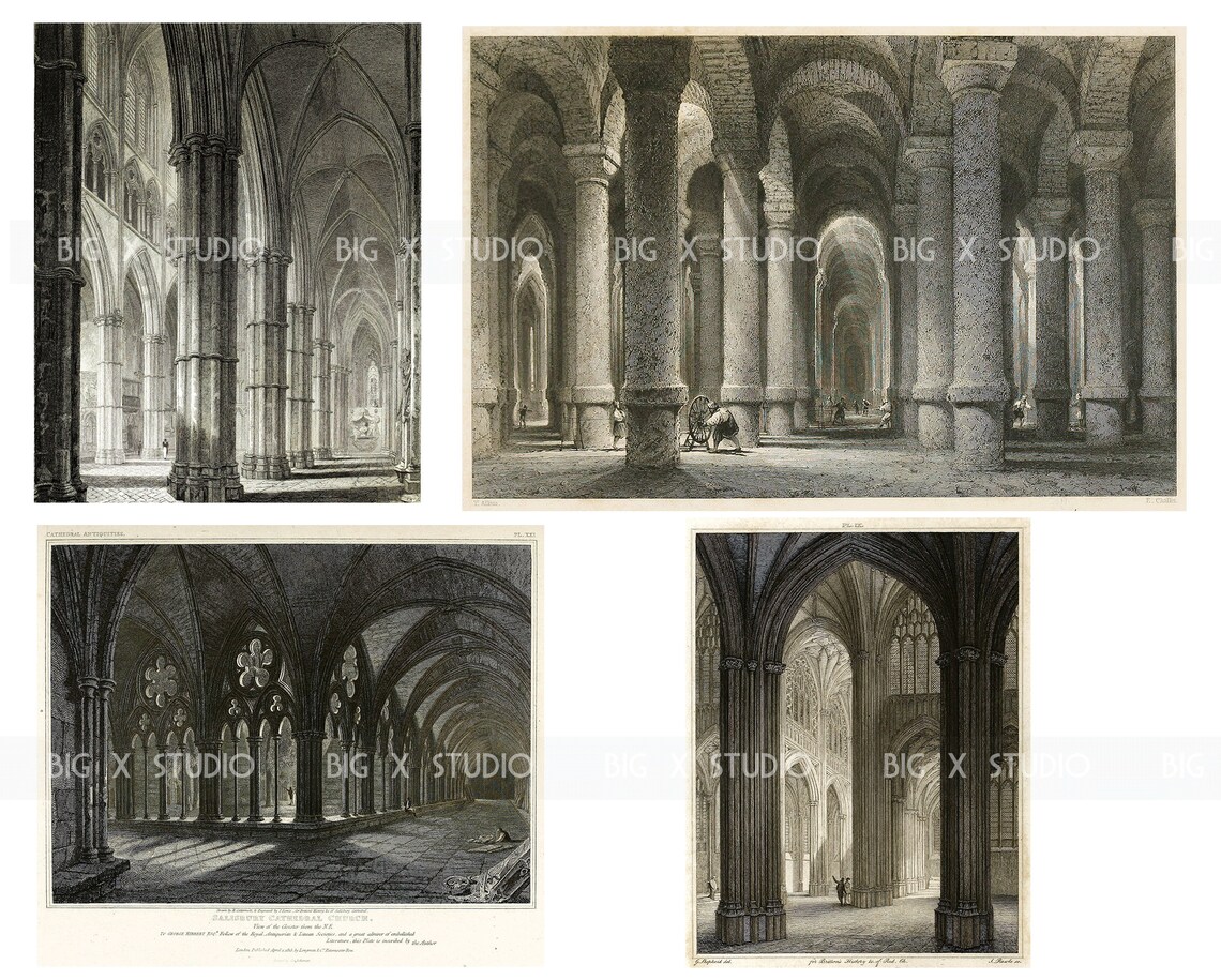Medieval Gothic Church Interior Engraving Images / Digital Download ...