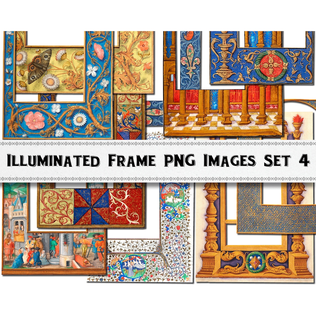 Medieval Illuminated Manuscript Frame PNG Images Set 4, Digital ...