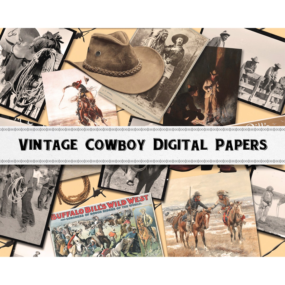 Vintage Cowboy Digital Paper Backgrounds / Scrapbook Wallpapers ...