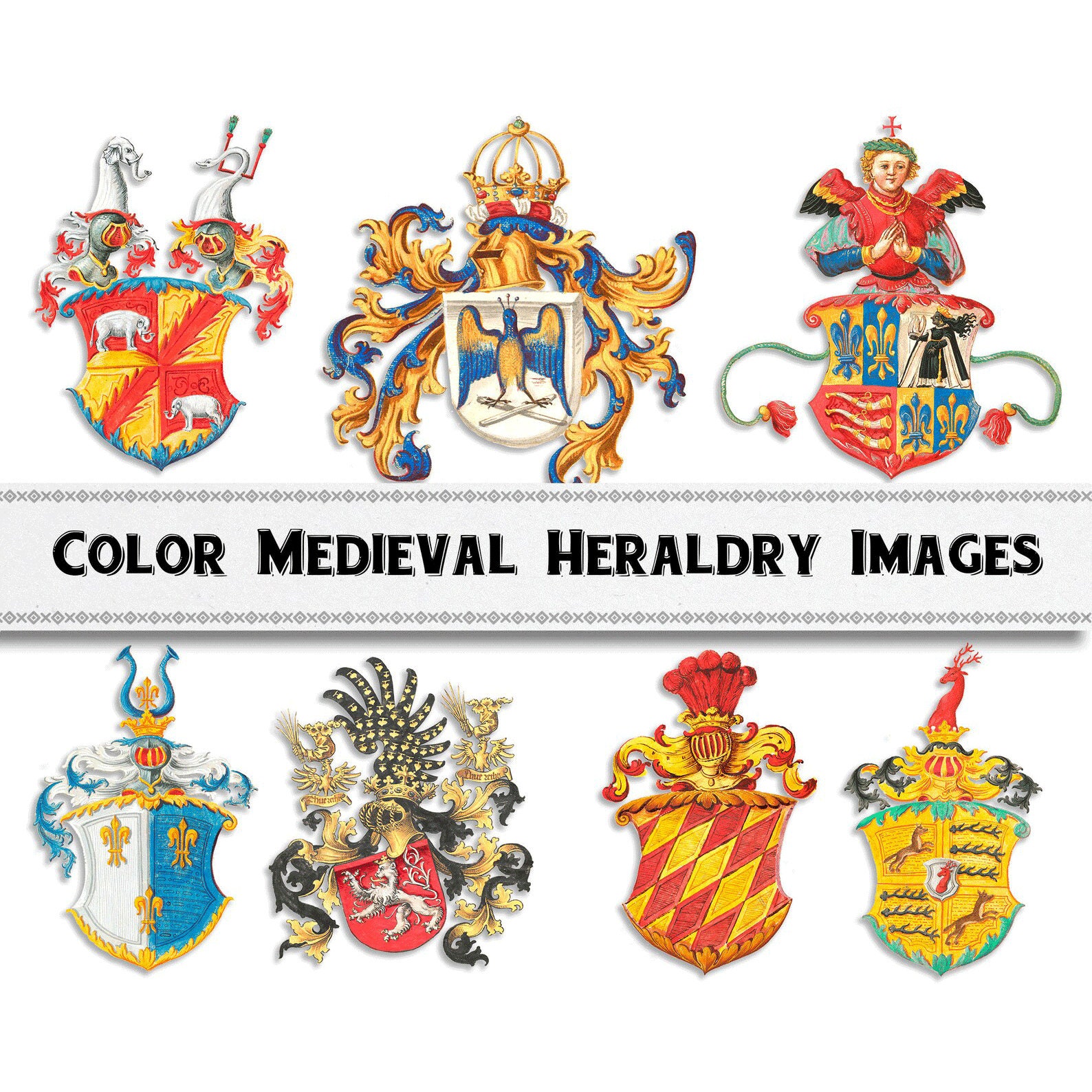 Medieval Heraldry Coat of Arms Clipart: Illuminated Manuscript Designs ...