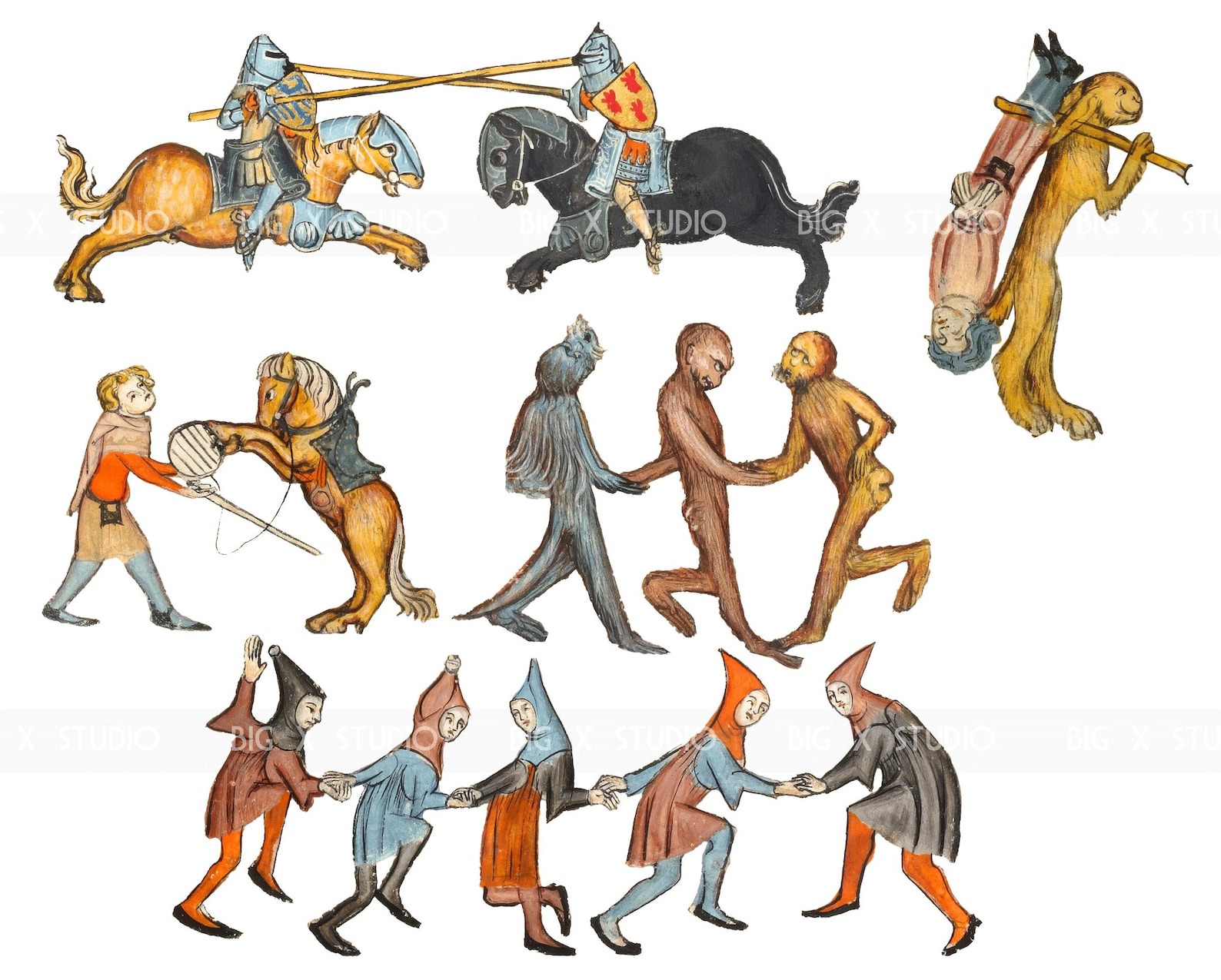 Medieval Illuminated Manuscript Figures, Set 14, Digital Download ...
