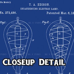 Thomas Edison Light Bulb Patent Blueprint Drawing Images / Digital ...