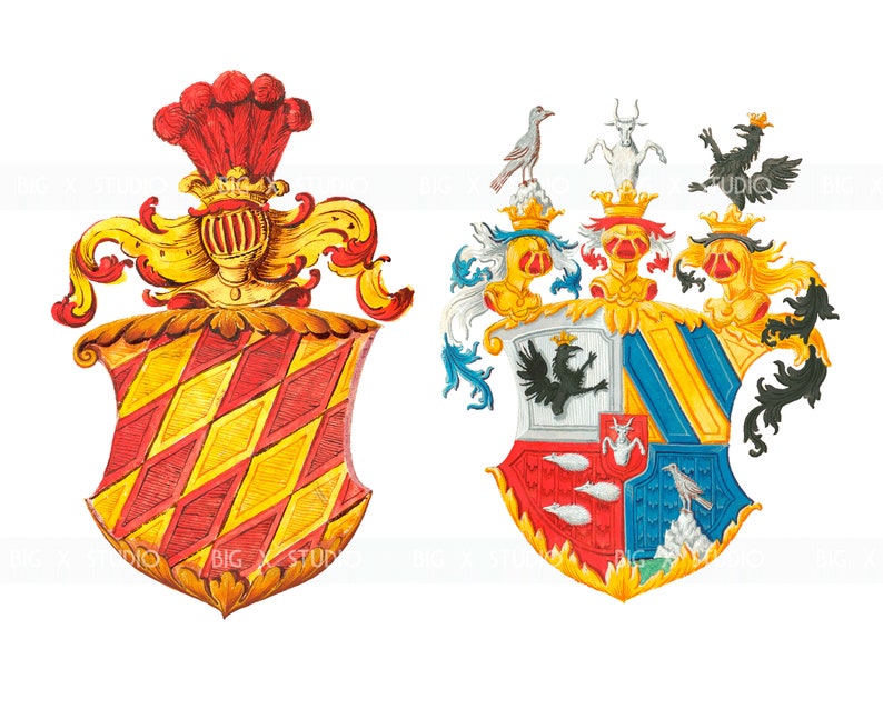 Medieval Heraldry Coat of Arms Clipart: Illuminated Manuscript Designs ...