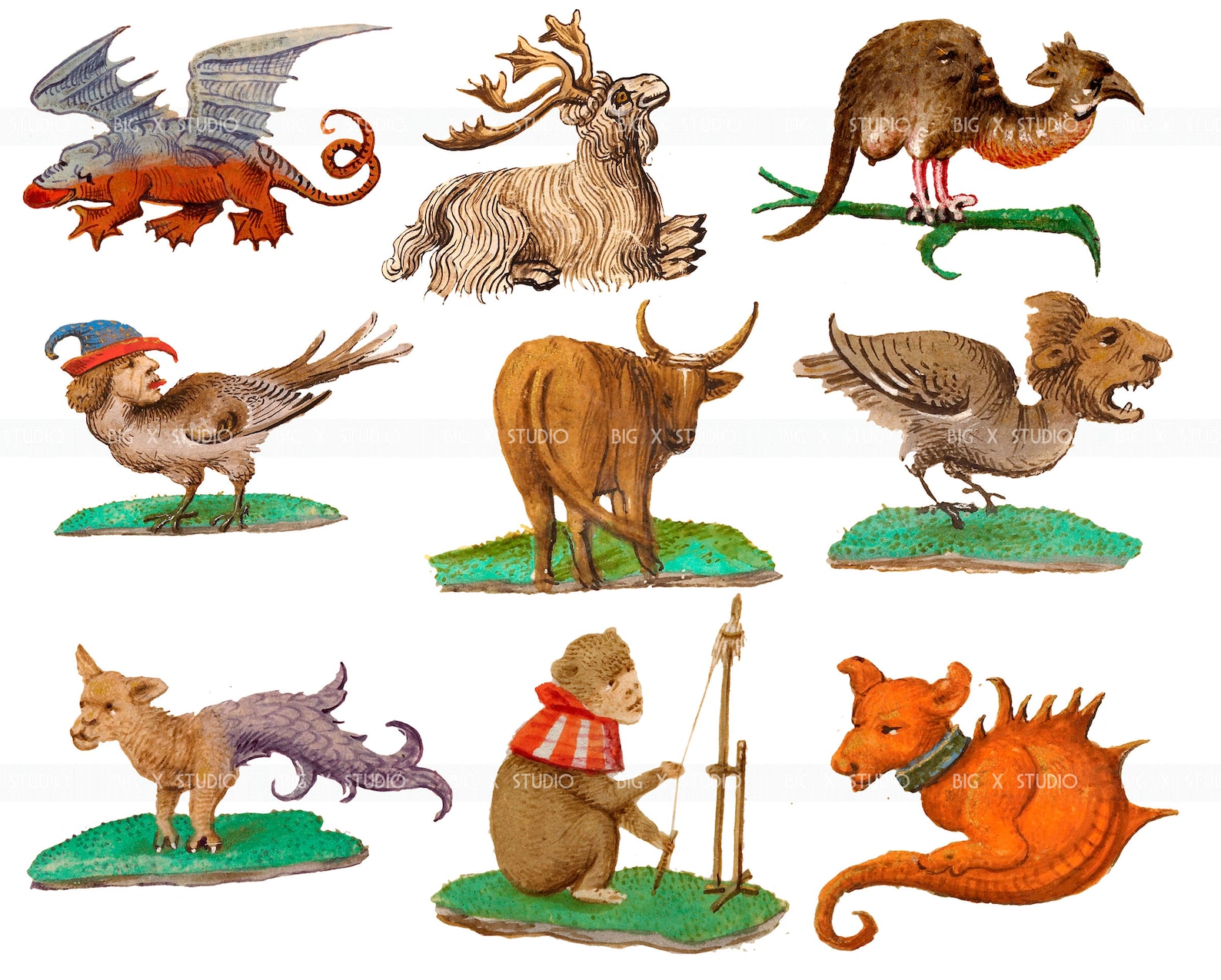Medieval Illuminated Manuscript Creatures, Digital Download, Commercial ...