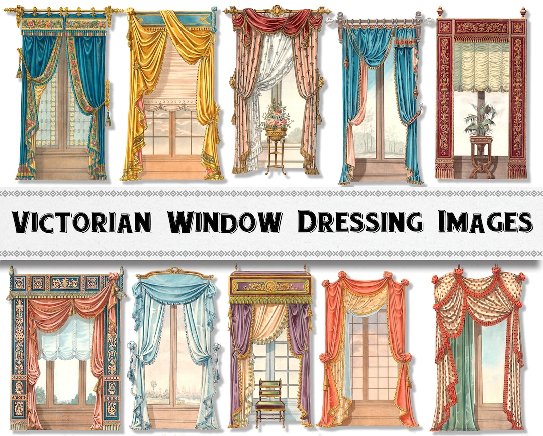 Victorian Window Drapes Illustration Images / Digital Download - Etsy