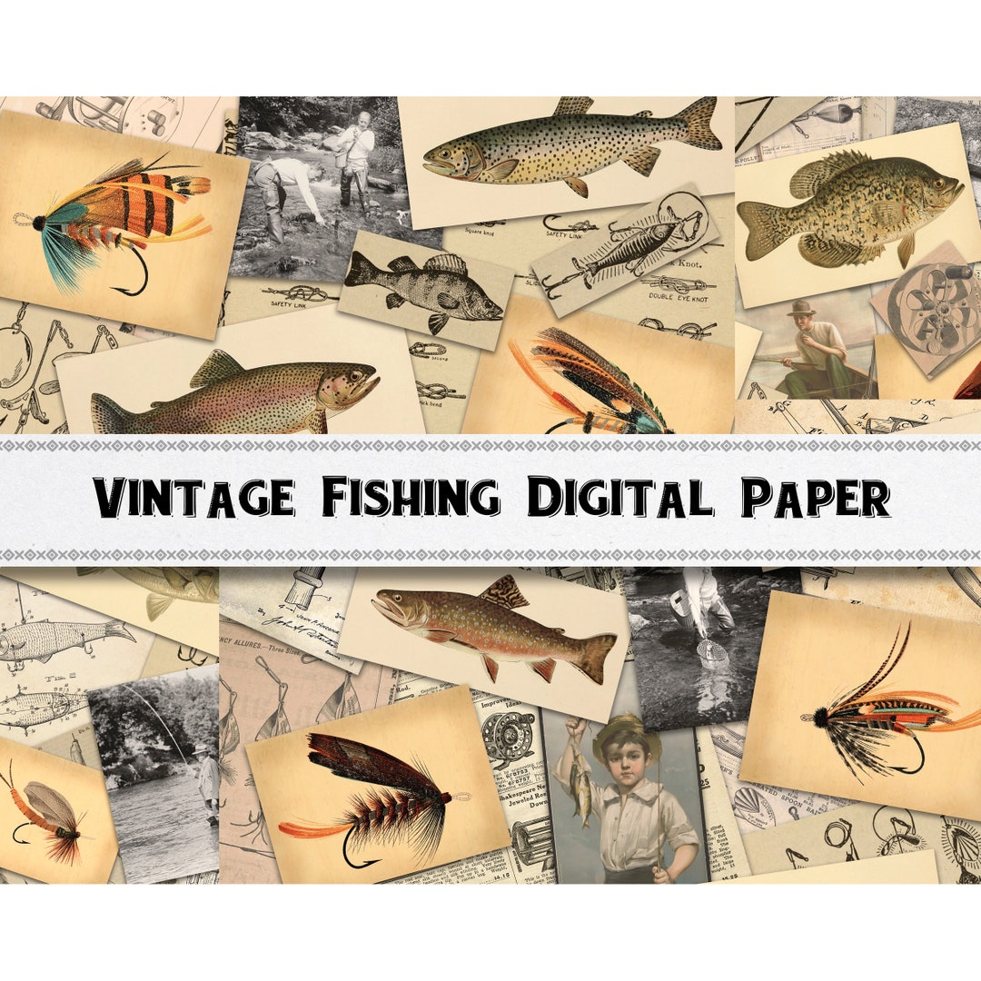 Vintage Fishing Digital Paper / Scrapbook Wallpapers / Fishing Ephemera ...