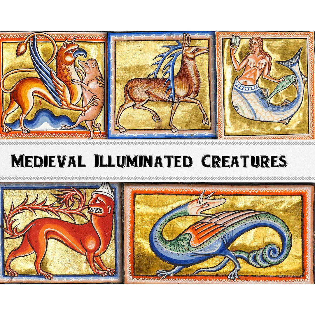Medieval Creatures, Illuminated Manuscript, Digital Download ...