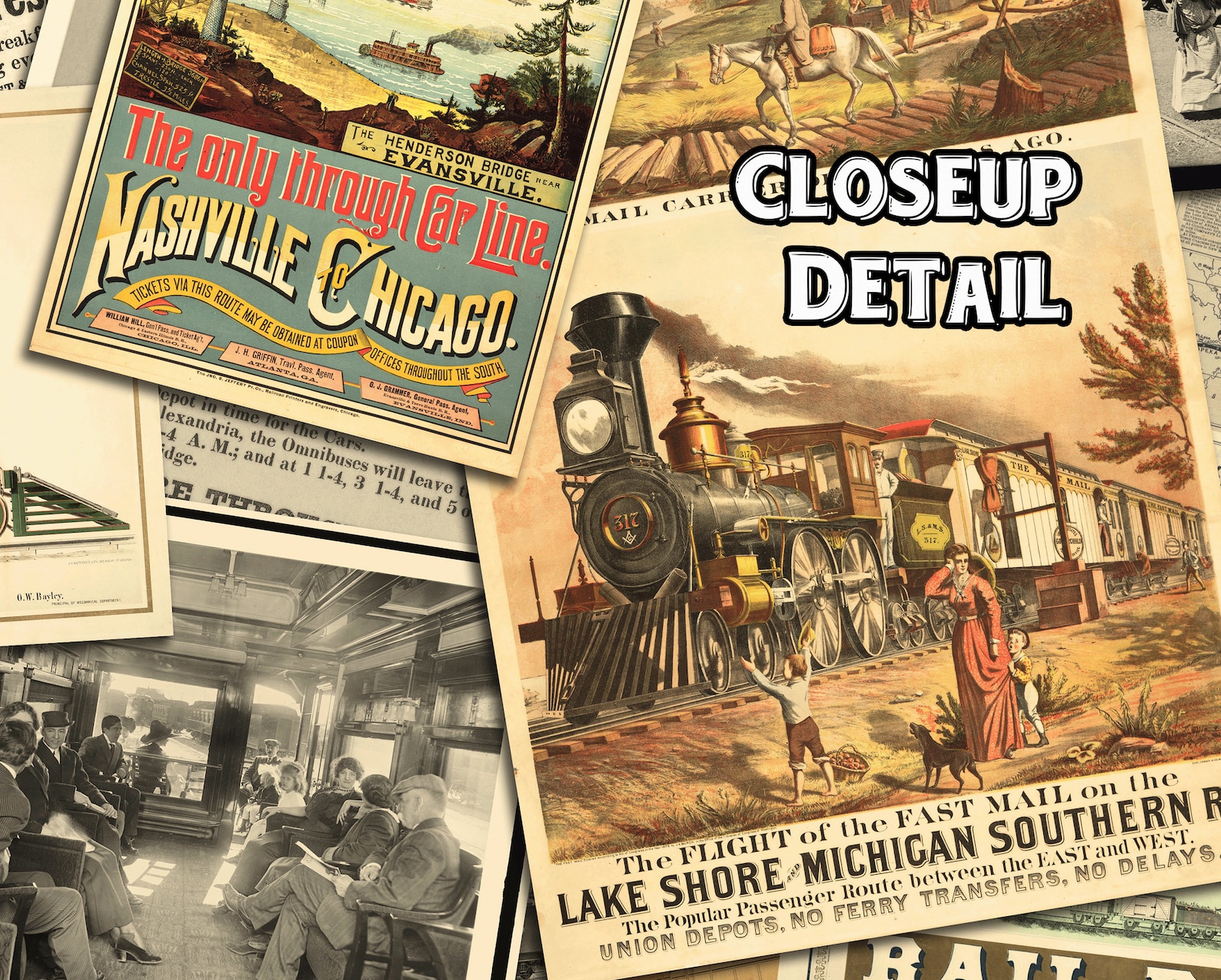Vintage Railroad Train Digital Papers / Scrapbook Wallpapers / Train ...