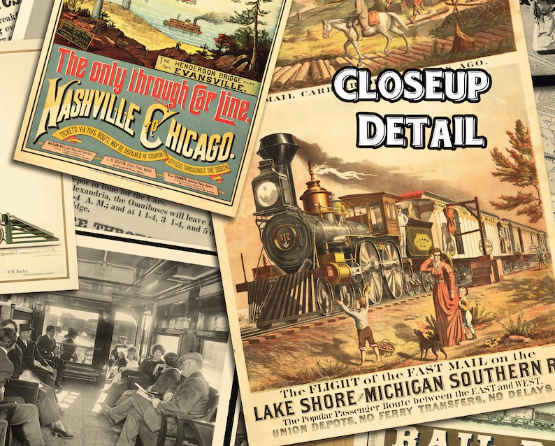 Vintage Railroad Train Digital Papers / Scrapbook Wallpapers / Train ...