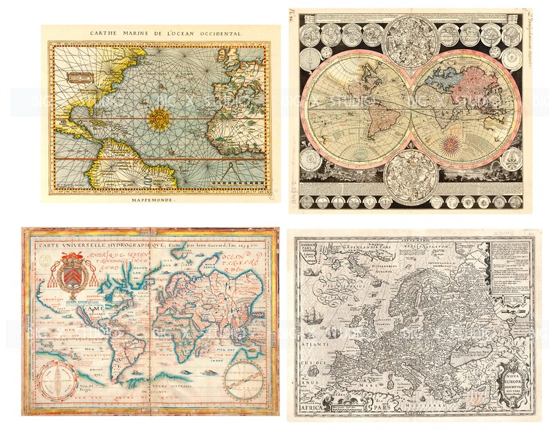 Antique Map Images Set 2 / Medieval Renaissance Maps / Digital Download ...