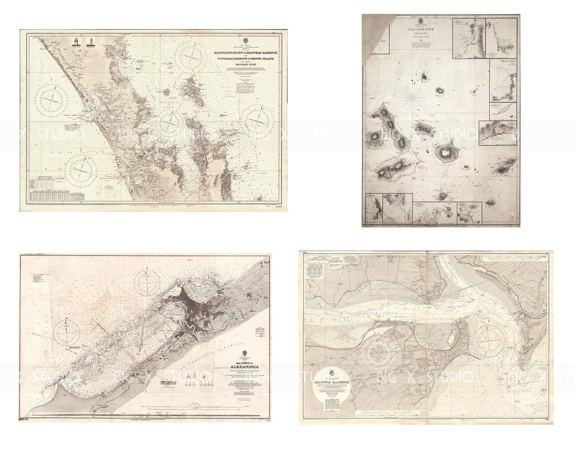 Vintage Nautical Chart Images / Coastal Maps / Digital Download ...