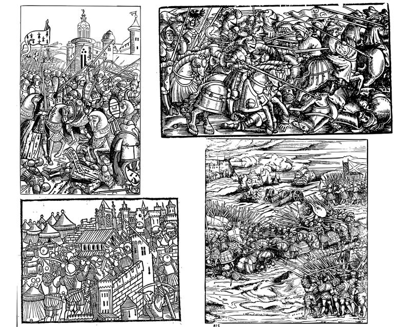 Medieval Knight Battle Images, Digital Download, Illuminated Manuscript ...