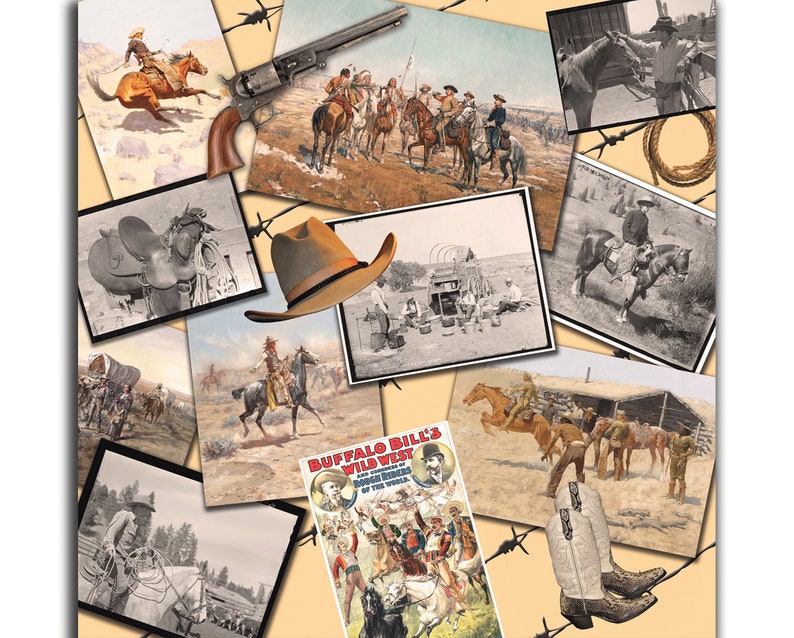 Vintage Cowboy Digital Paper Backgrounds / Scrapbook - Etsy