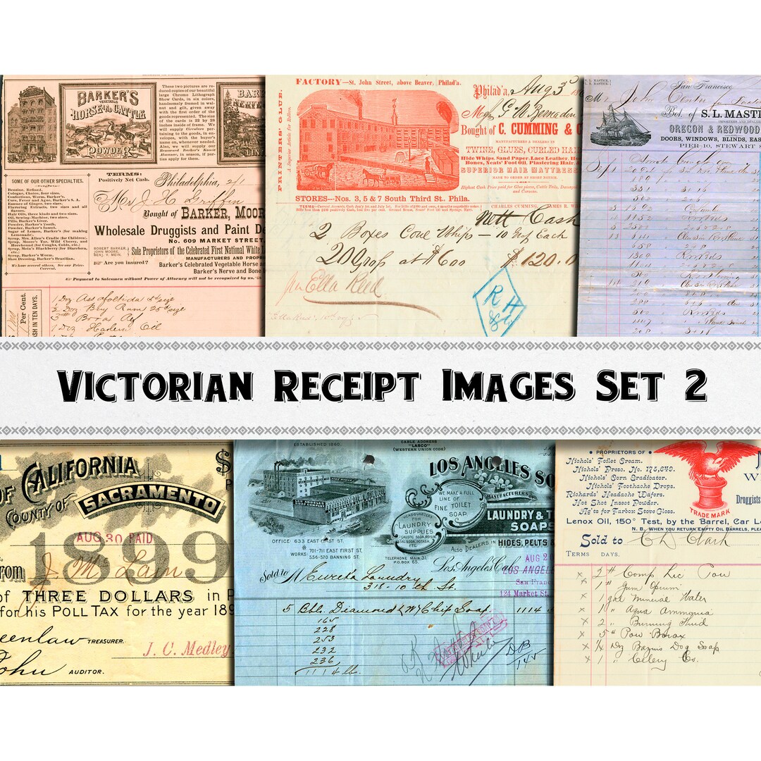 Victorian Receipt Ephemera Set 2: Commercial Use Images (digital ...