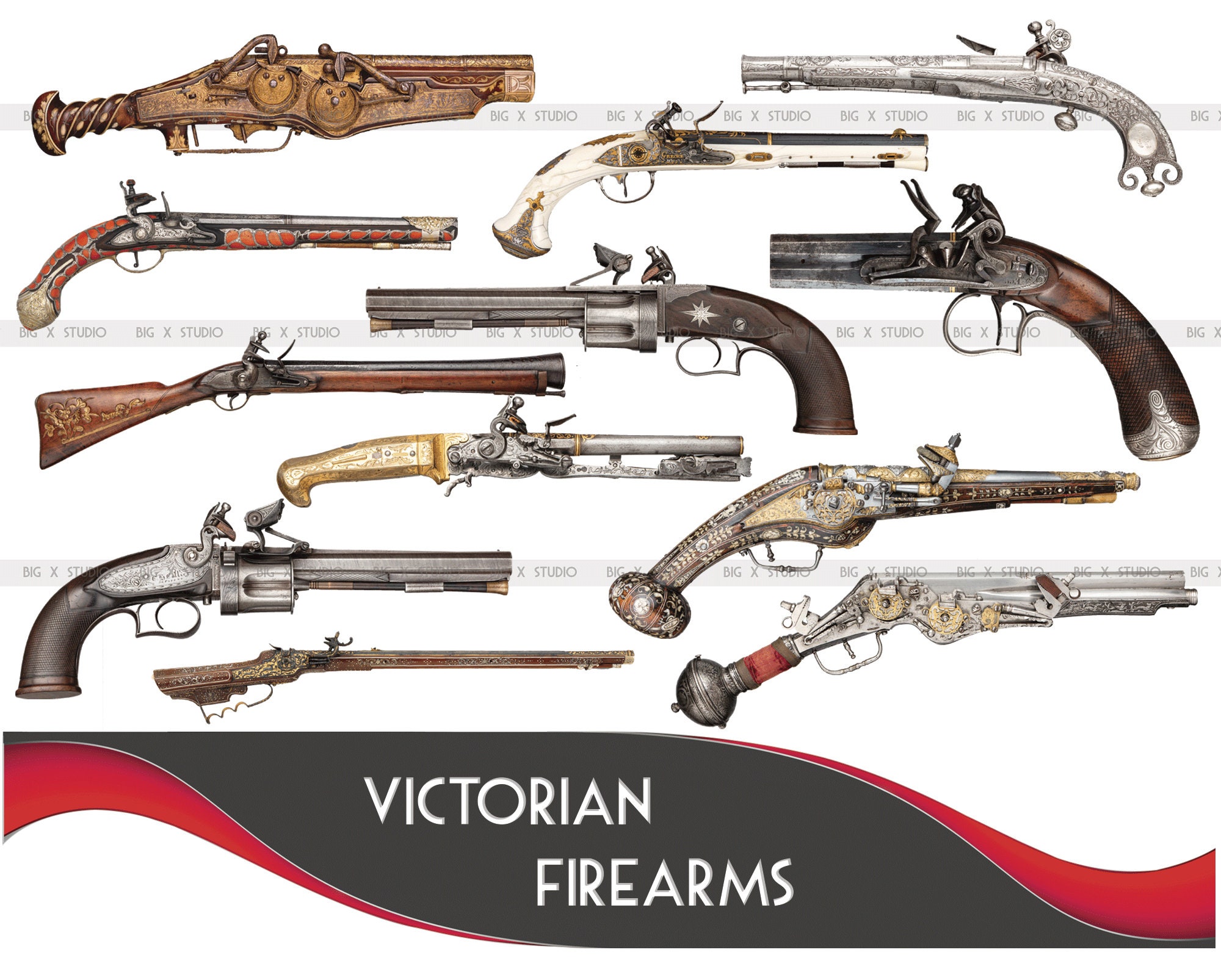 Victorian Steampunk Firearms / Clipart PNG / Commercial Use / - Etsy ...