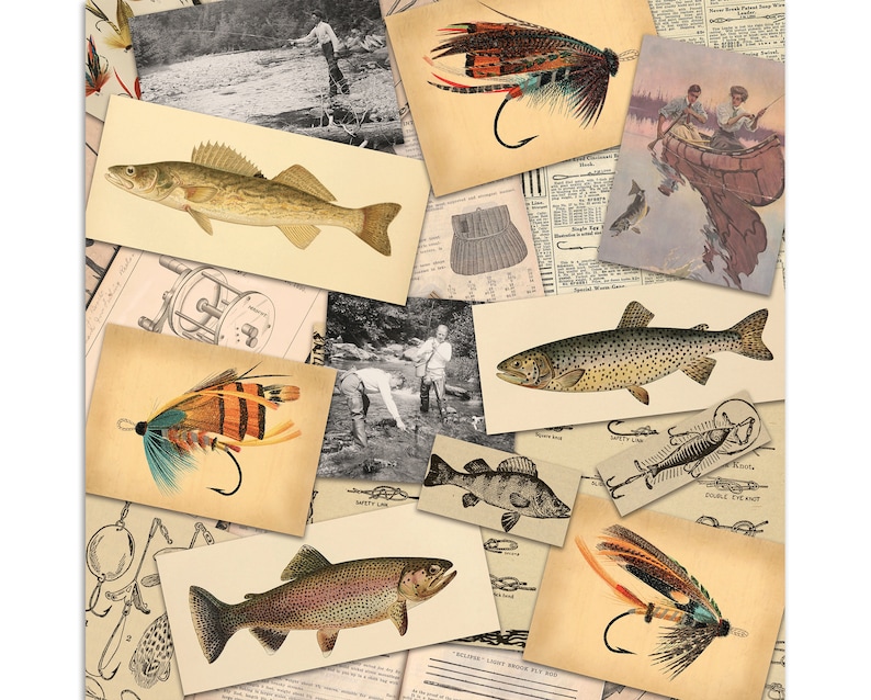Vintage Fishing Digital Paper / Scrapbook Wallpapers / Fishing - Etsy