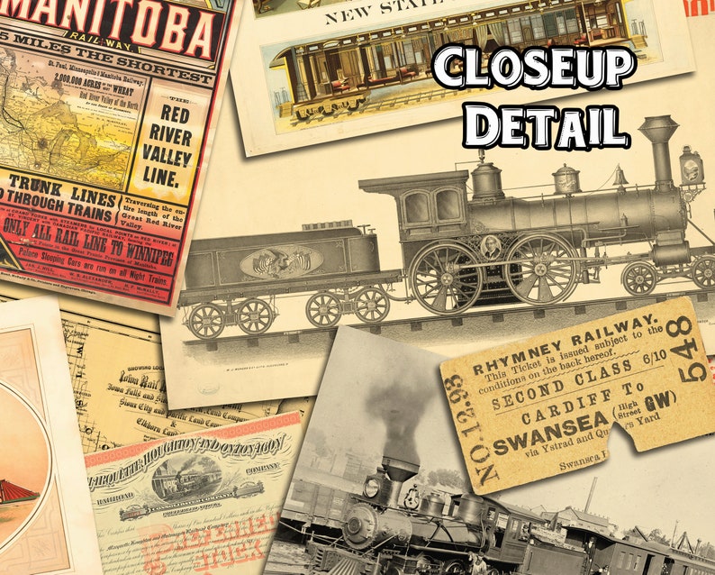 Vintage Railroad Train Digital Papers / Scrapbook Wallpapers / Train ...
