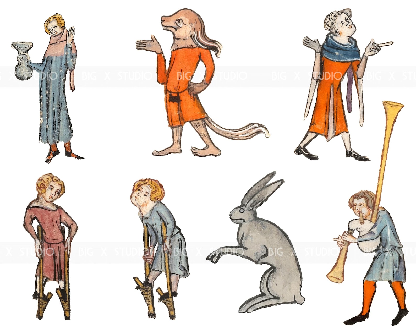 Medieval Illuminated Manuscript Figures, Set 14, Digital Download ...