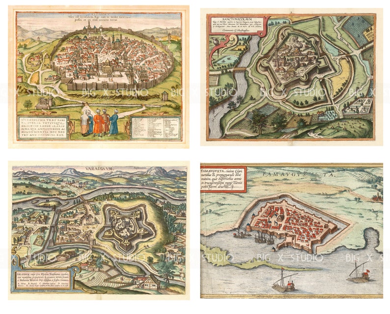 Color Medieval Walled City Map Images / Medieval Renaissance | Etsy