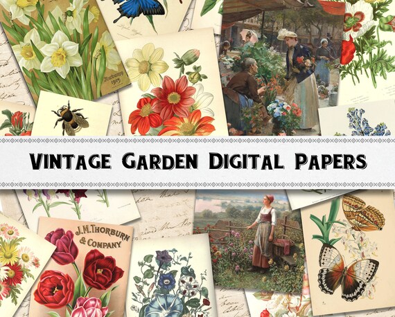 Vintage Garden Digital Paper Backgrounds / Scrapbook - Etsy