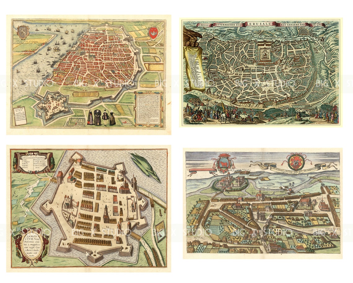 Color Medieval Walled City Map Images / Medieval Renaissance | Etsy