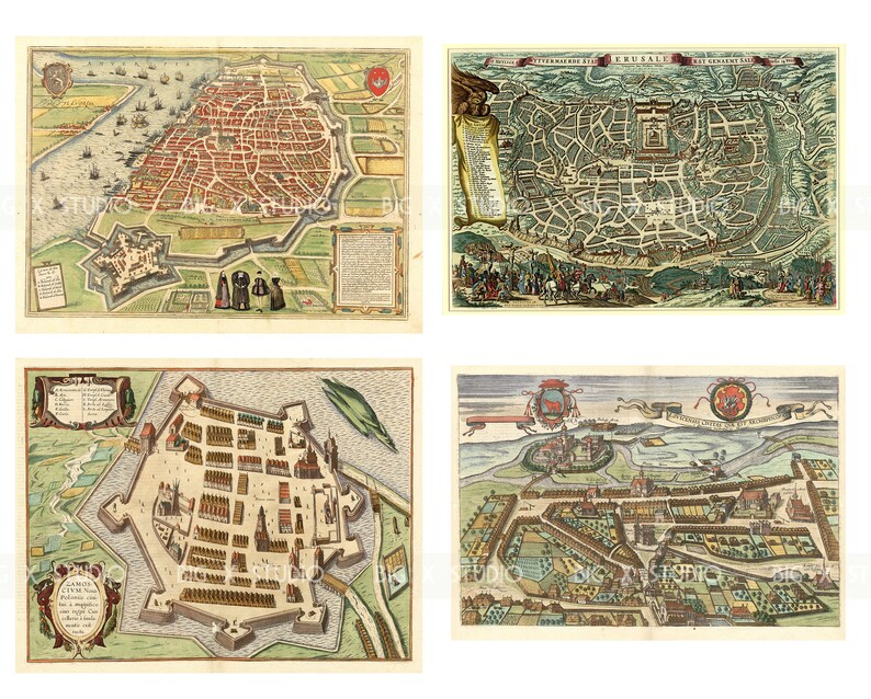 Color Medieval Walled City Map Images / Medieval Renaissance | Etsy