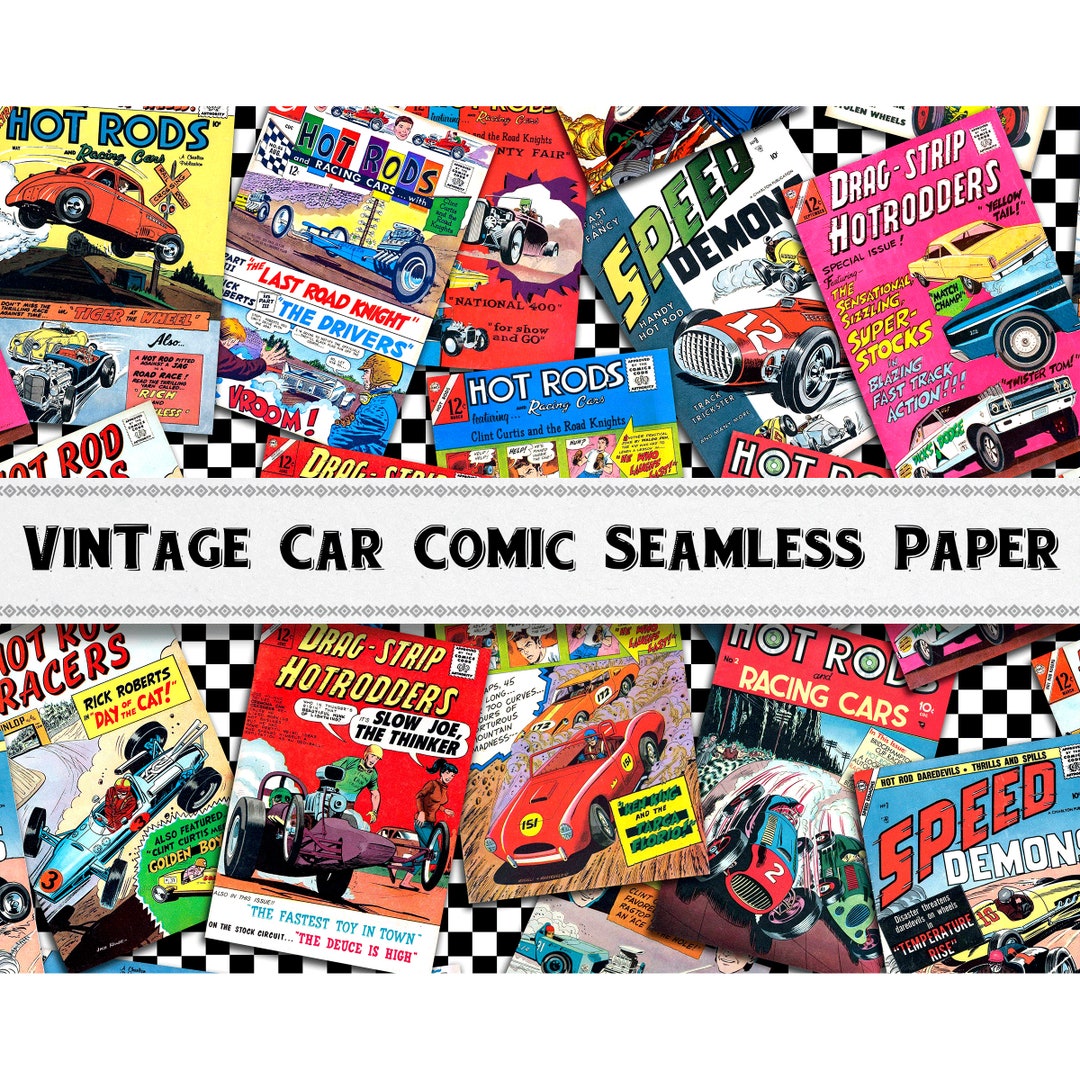 Vintage Racing Car Comic Seamless Digital Paper / Scrapbook Wallpapers ...