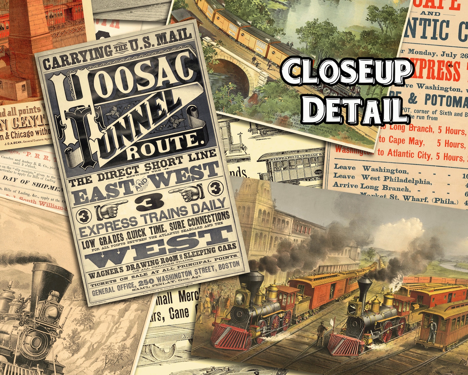 Vintage Railroad Train Digital Papers / Scrapbook Wallpapers / Train ...