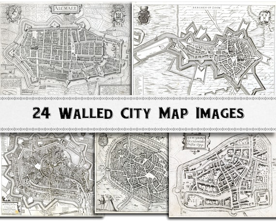 Medieval Walled City Map Images / Digital Download / | Etsy
