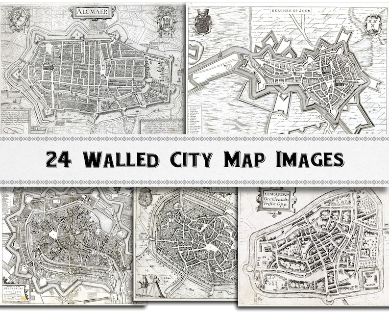 Medieval Walled City Map Images / Digital Download / | Etsy