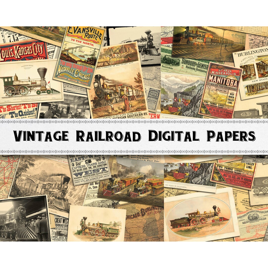 Vintage Railroad Train Digital Papers / Scrapbook Wallpapers / Train ...