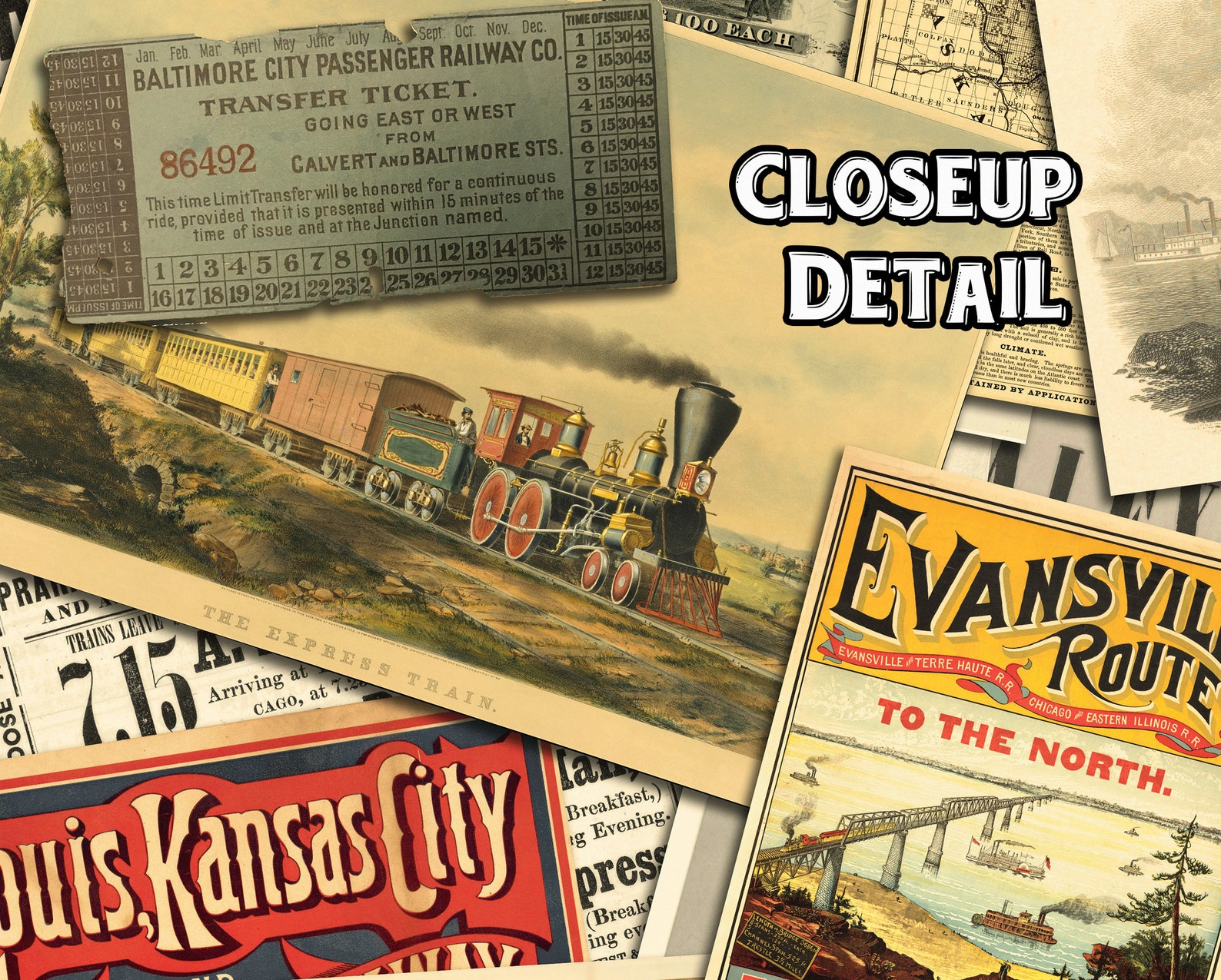 Vintage Railroad Train Digital Papers / Scrapbook Wallpapers / Train ...