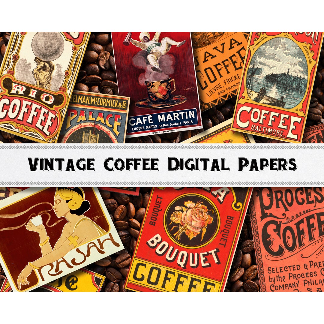 Vintage Coffee Digital Paper / Scrapbook Wallpapers / Coffee Ephemera ...