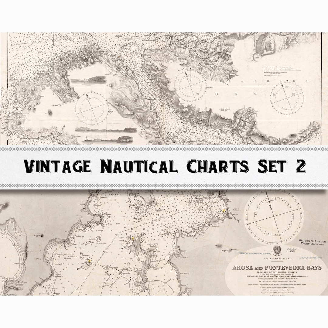Vintage Nautical Chart Images Set 2 / Coastal Maps / Digital Download ...