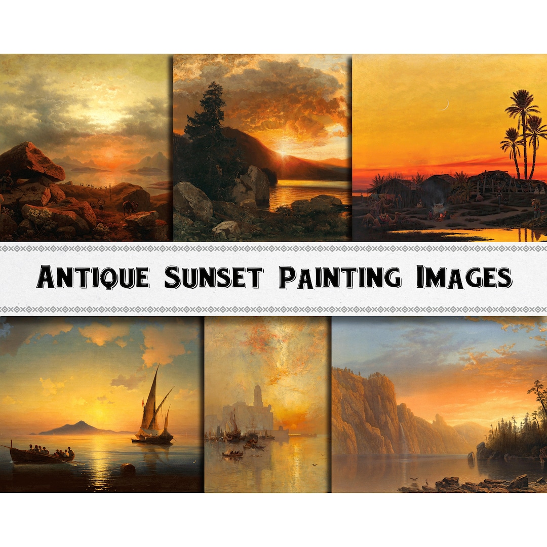Vintage Sunset Landscape Painting Images / Digital Download ...