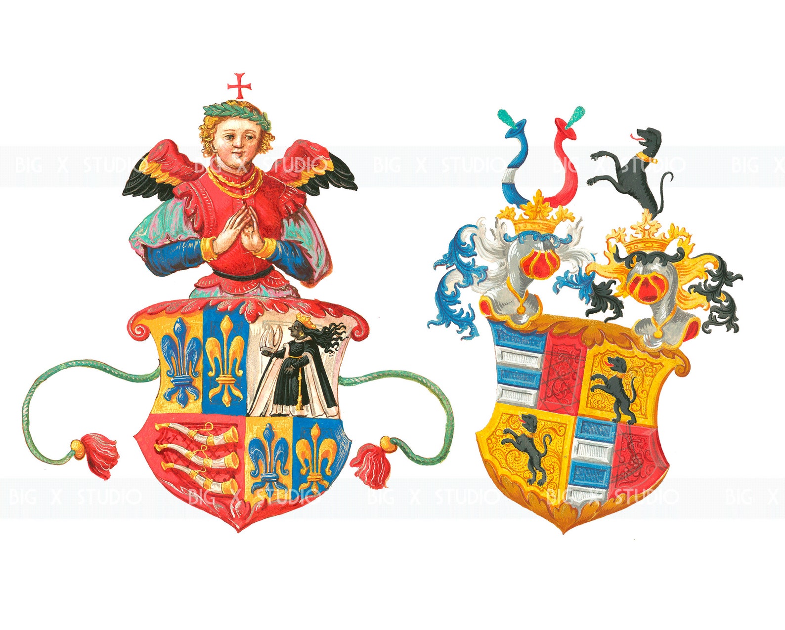 Medieval Heraldry Coat of Arms Clipart: Illuminated Manuscript Designs ...