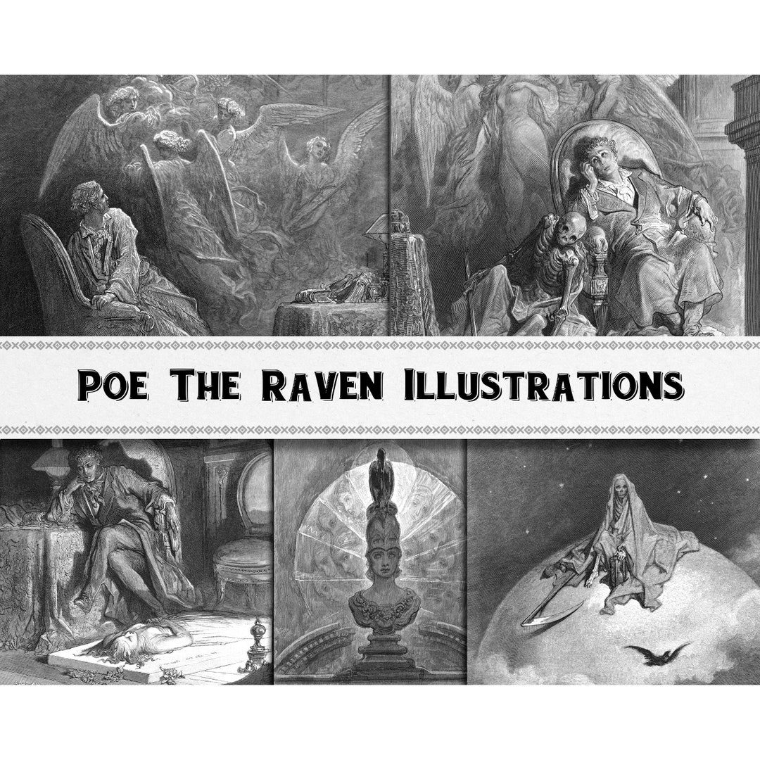 Edgar Allan Poe, the Raven Engraving Illustration Images / Digital ...
