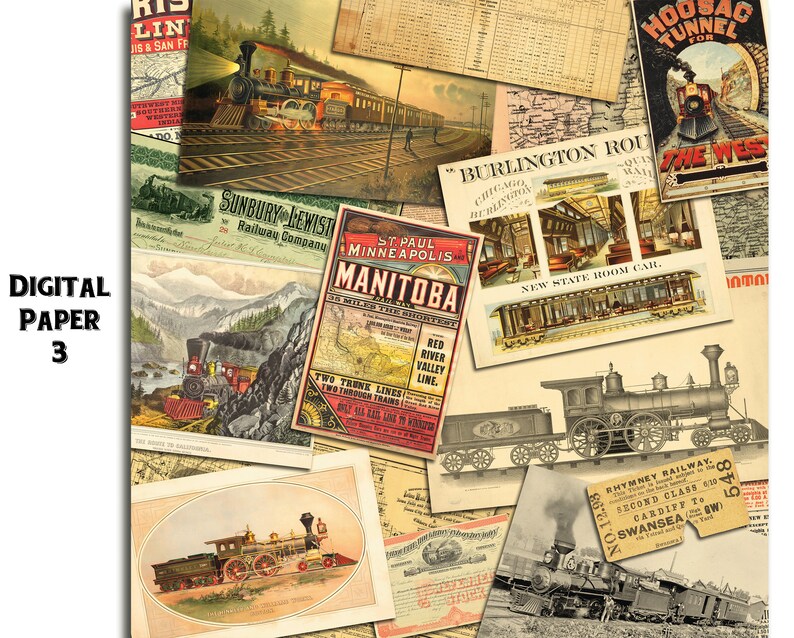 Vintage Railroad Train Digital Papers / Scrapbook Wallpapers / Train ...
