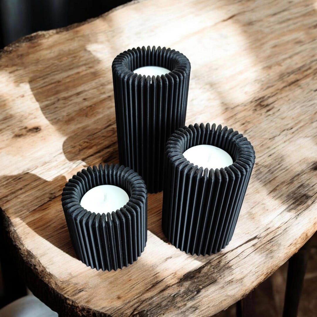 Handmade Ribbed Candle Holder Set | Modern PLA Decor - Etsy