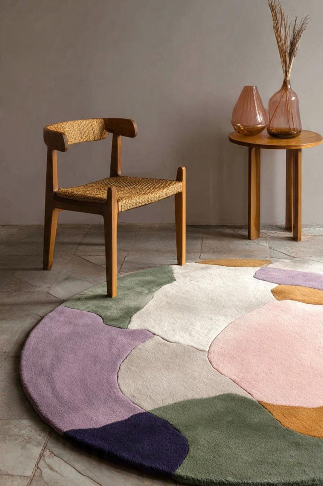 Round Abstract Rug | Handmade Pastel Round Area Rug | Modern Artistic ...